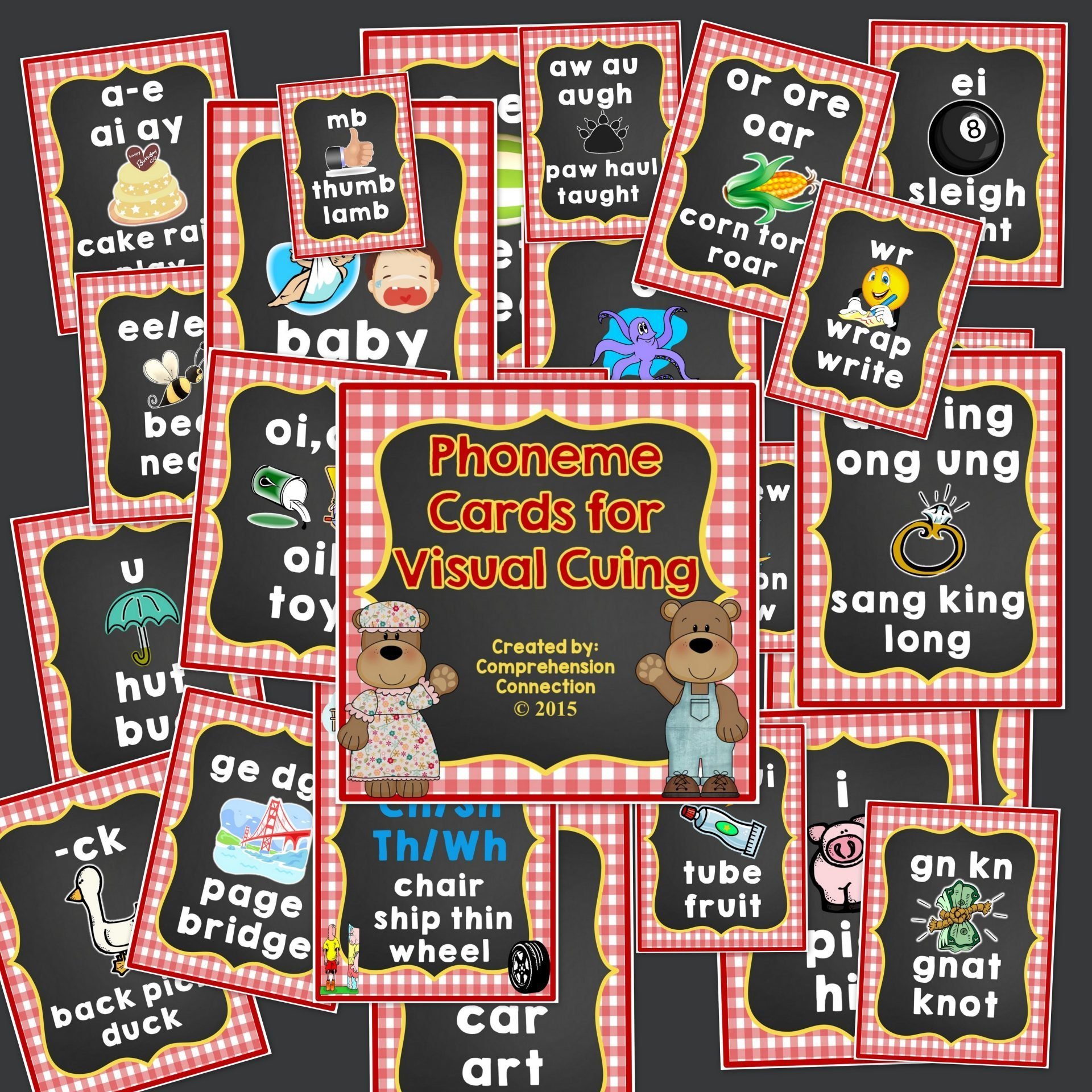 Red Gingham Phoneme Cards Sound Wall | Comprehension Connection